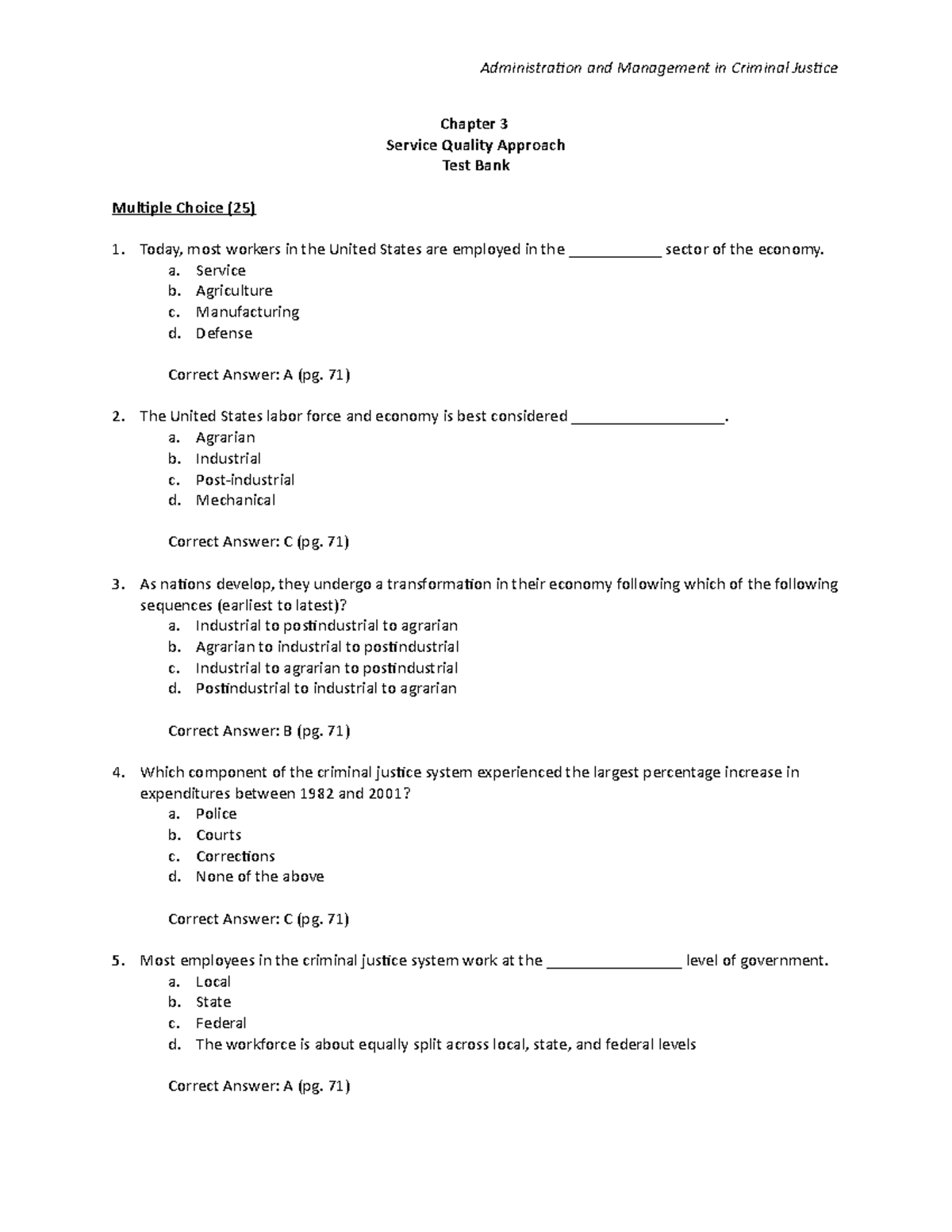 03 Test Bank for Exams - Chapter 3 Service Quality Approach Test Bank ...