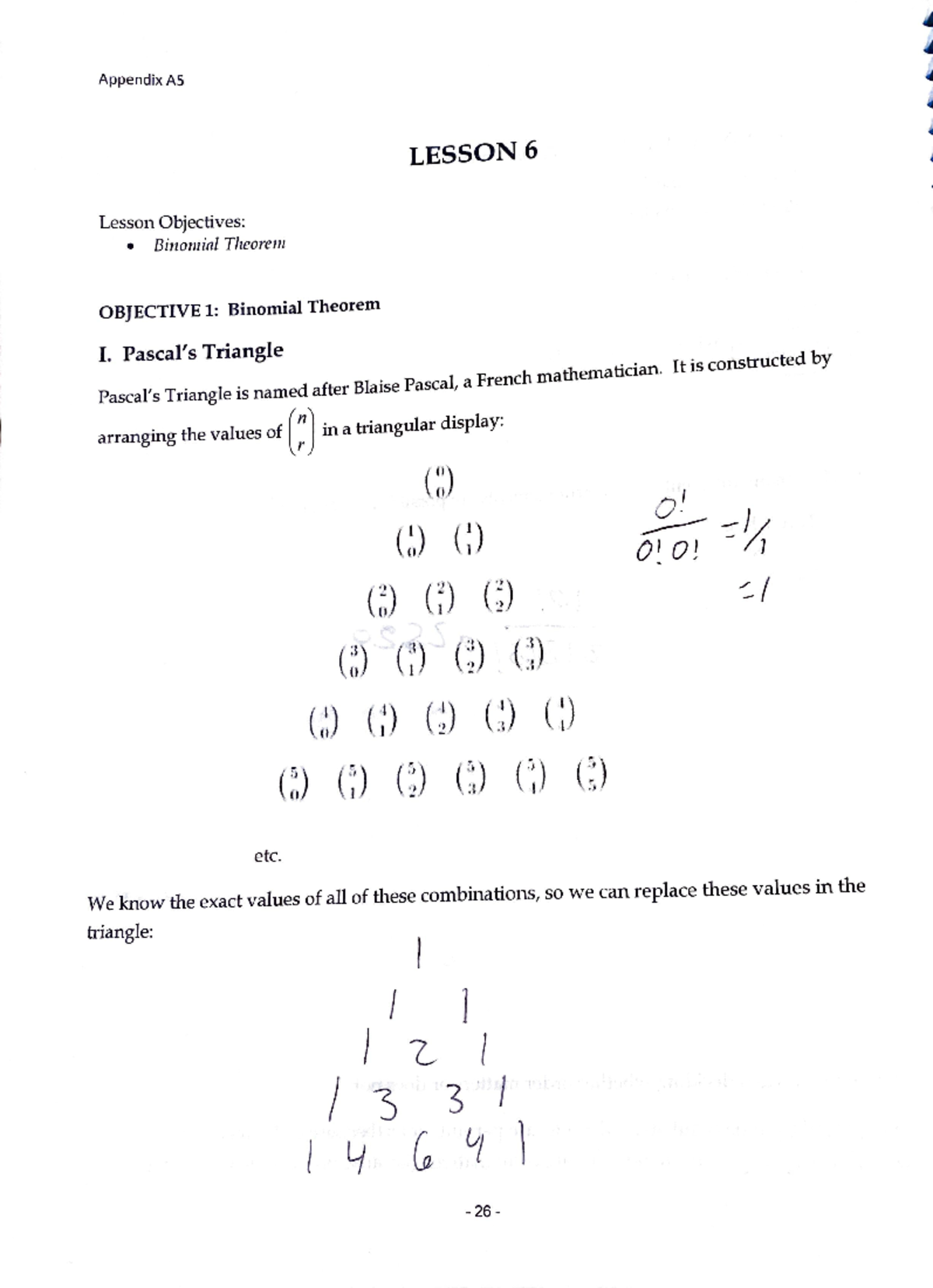 Lesson 6 math 139 - LESSON Lesson Objectiv es: - Binomial Theorem ...