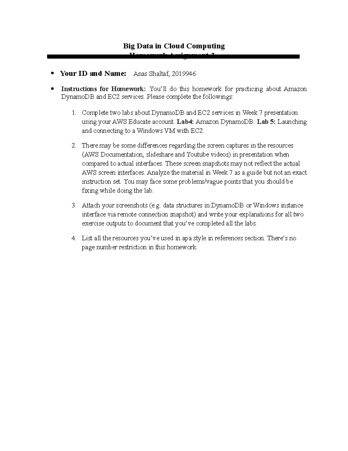 BAU Homework Assignment 3 - Big Data in Cloud Computing Homework Assignment 3 · Your ID and Name ...