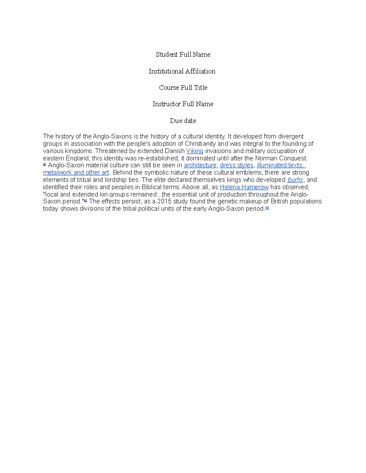 Cultural identity - Summary History - Student Full Name Institutional ...