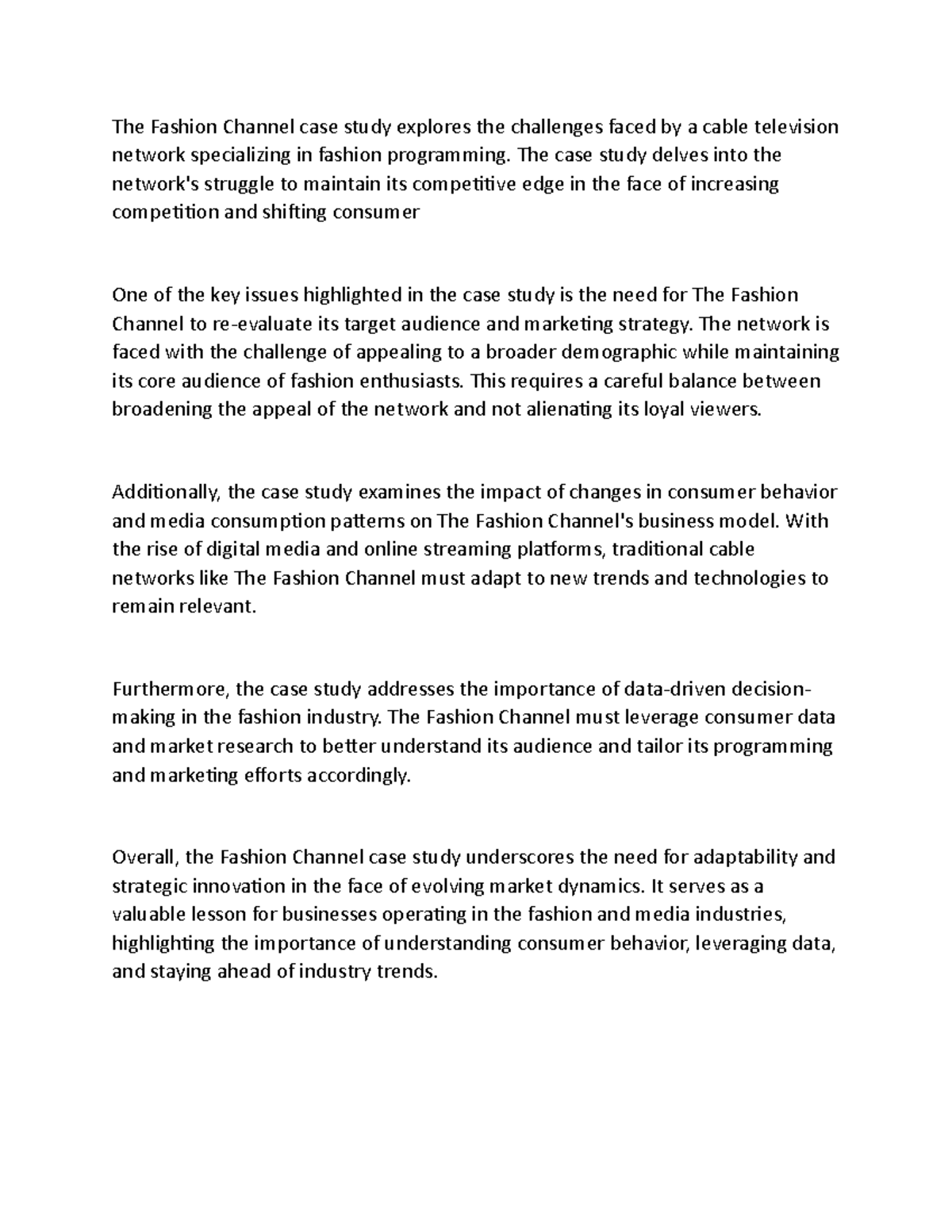 TFC case study - The Fashion Channel case study explores the challenges faced by a cable ...