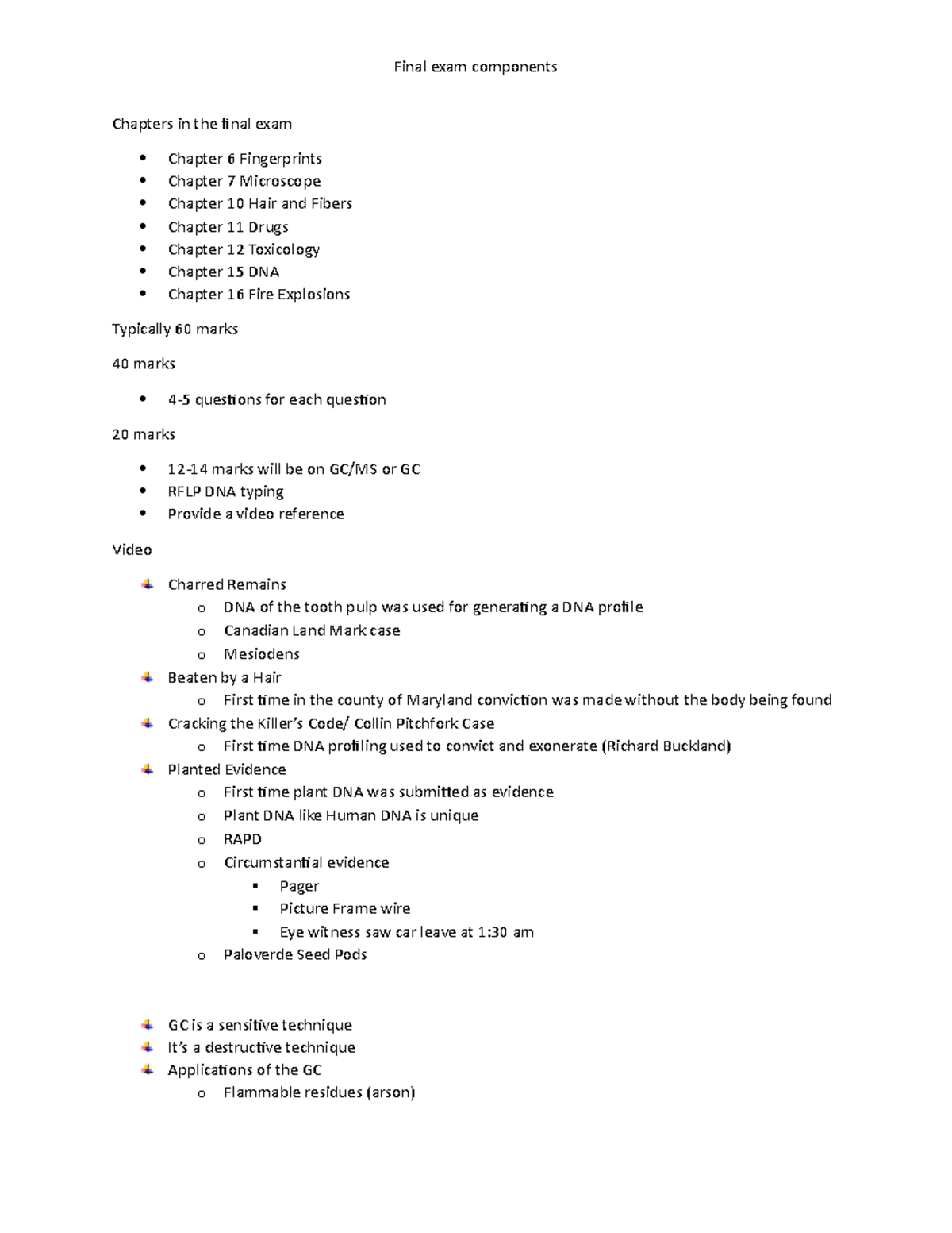 Chapters in the final exam - Final exam components Chapters in the ...