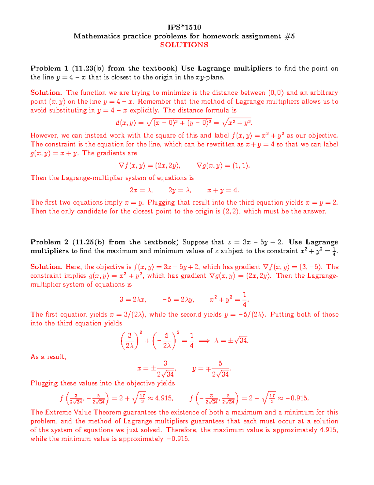 IPS1510 math hw5 practice solutions - IPS* Mathematics practice ...