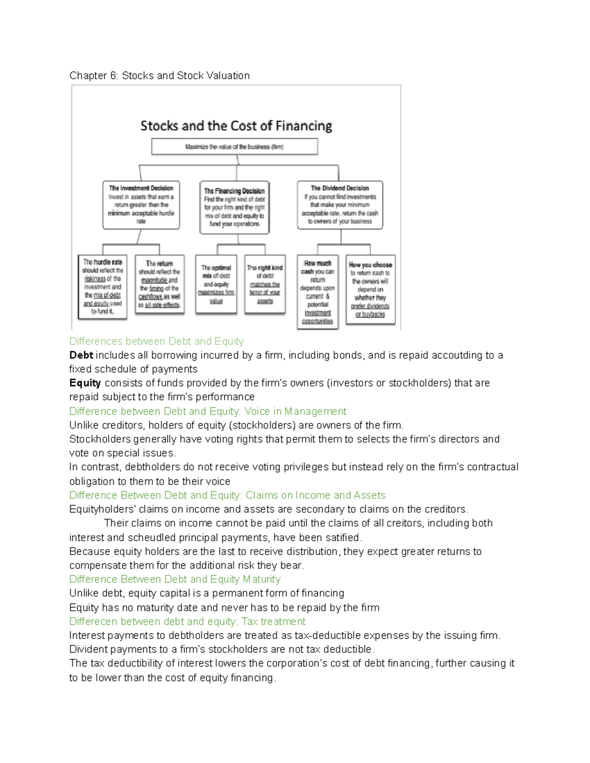 Fina 3313 chapter 6 - Chapter 6: Stocks and Stock Valuation Differences between Debt and Equity ...