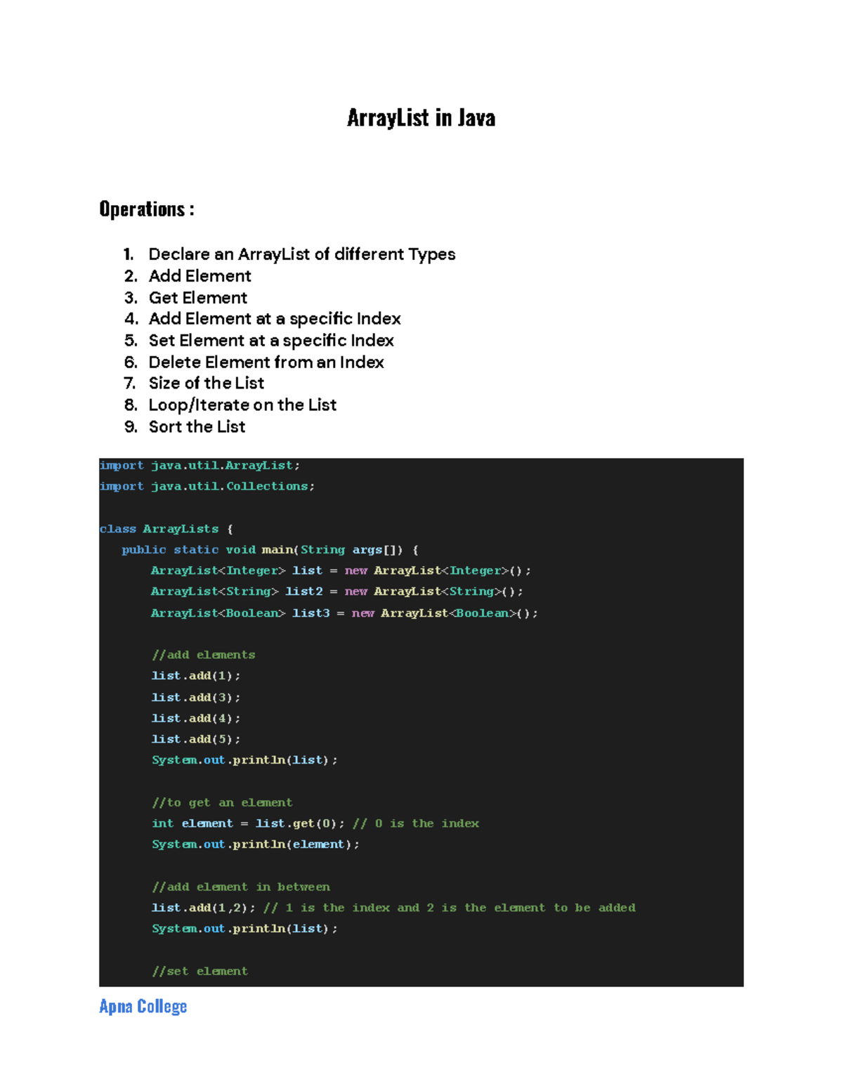 Array List In Java Arraylist In Java Operations 1 Declare An 