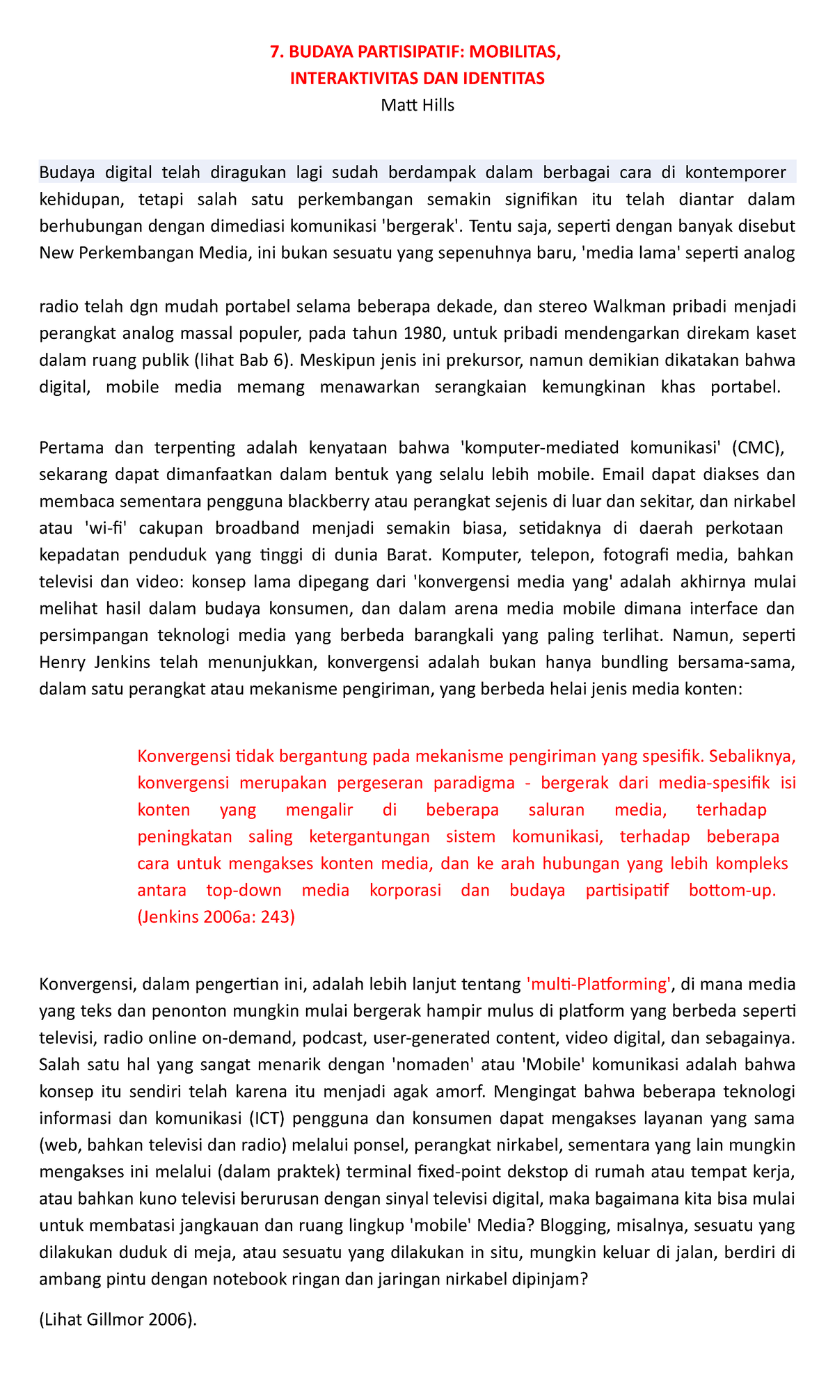 BUDAYA PARTISIPATIF: MOBILITAS, INTERAKTIVITAS DAN IDENTITAS - 7 ...