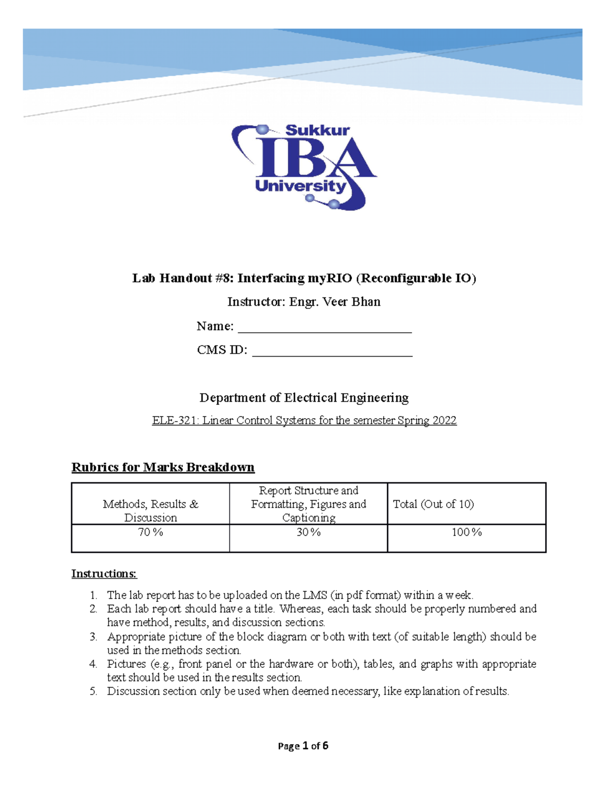 Lab-8 (Interfacing Myrio) - Lab Handout #8: Interfacing myRIO (Reconfigurable IO) Instructor ...