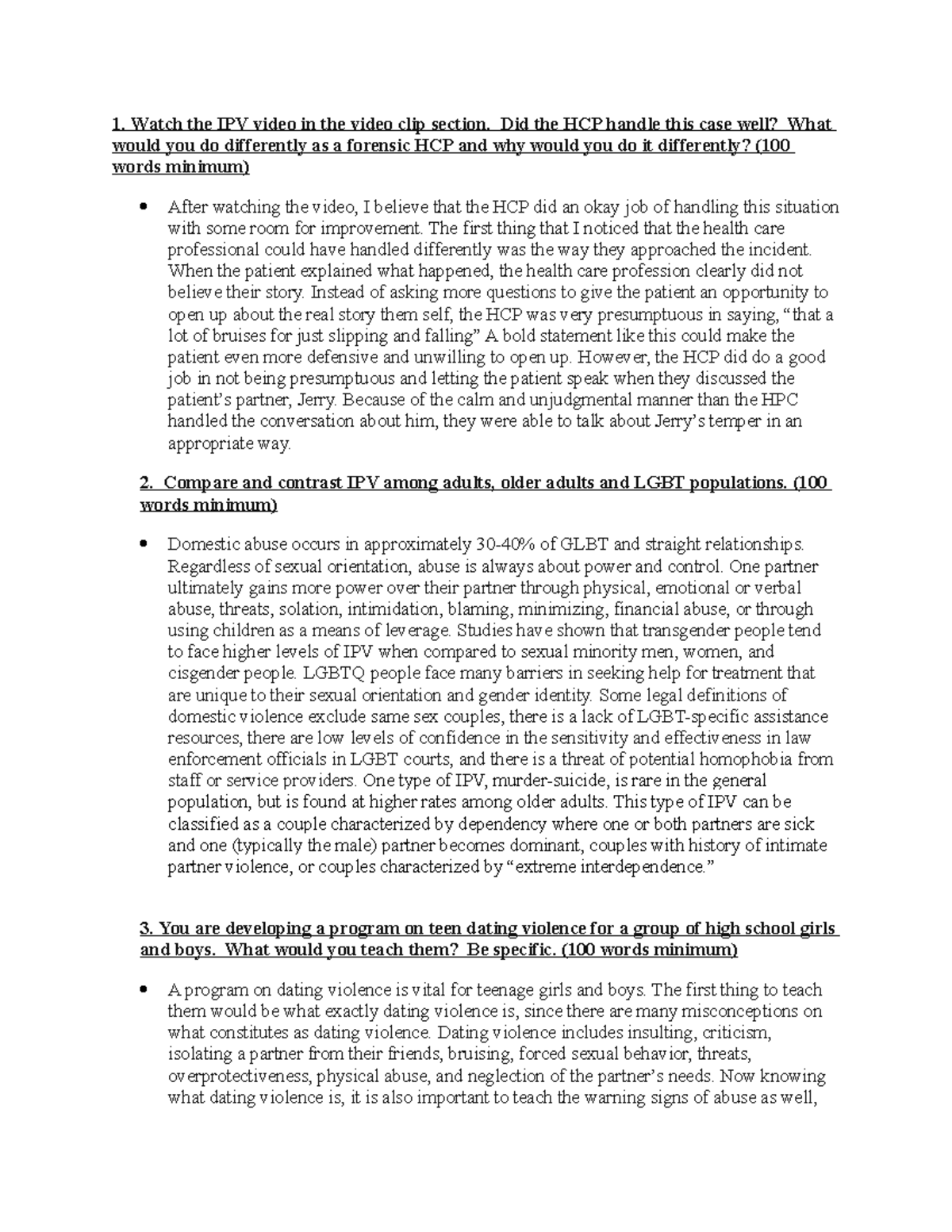 Week 7 - Week 7 Assignment - 1. Watch the IPV video in the video clip ...
