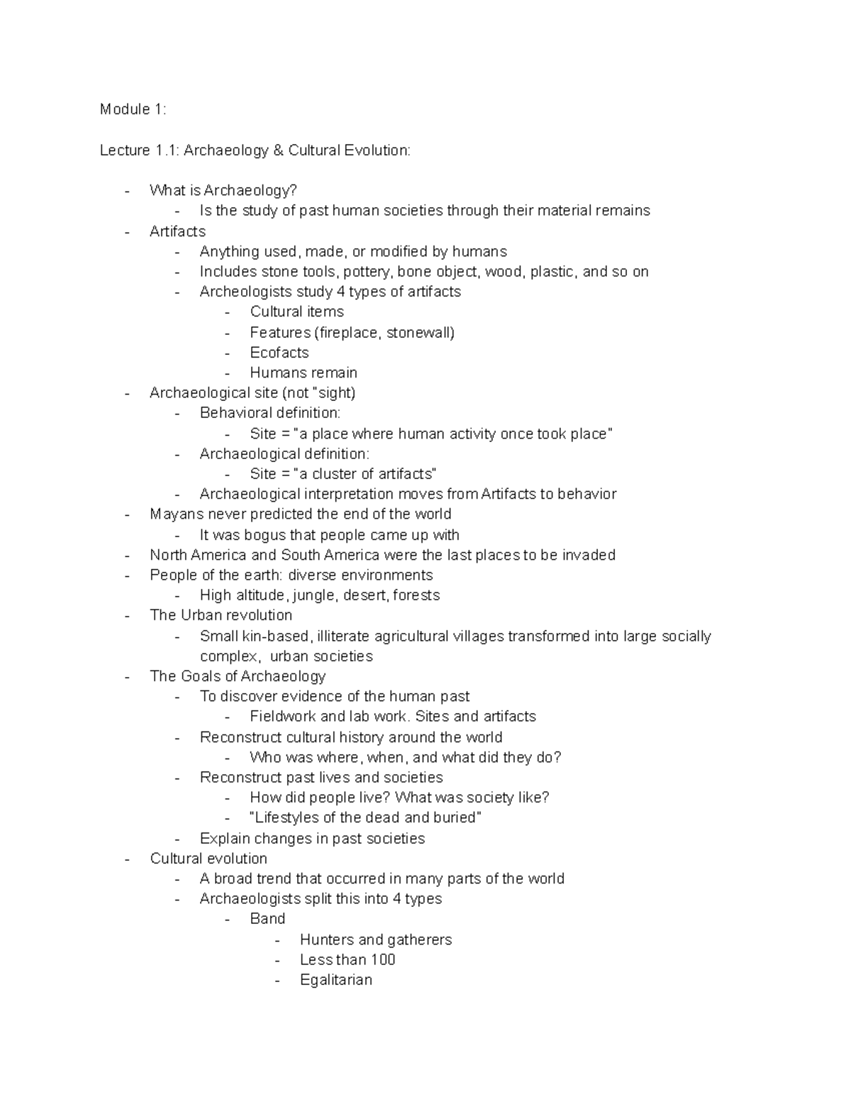 Module 1 Notes - Module 1: Lecture 1: Archaeology & Cultural Evolution ...