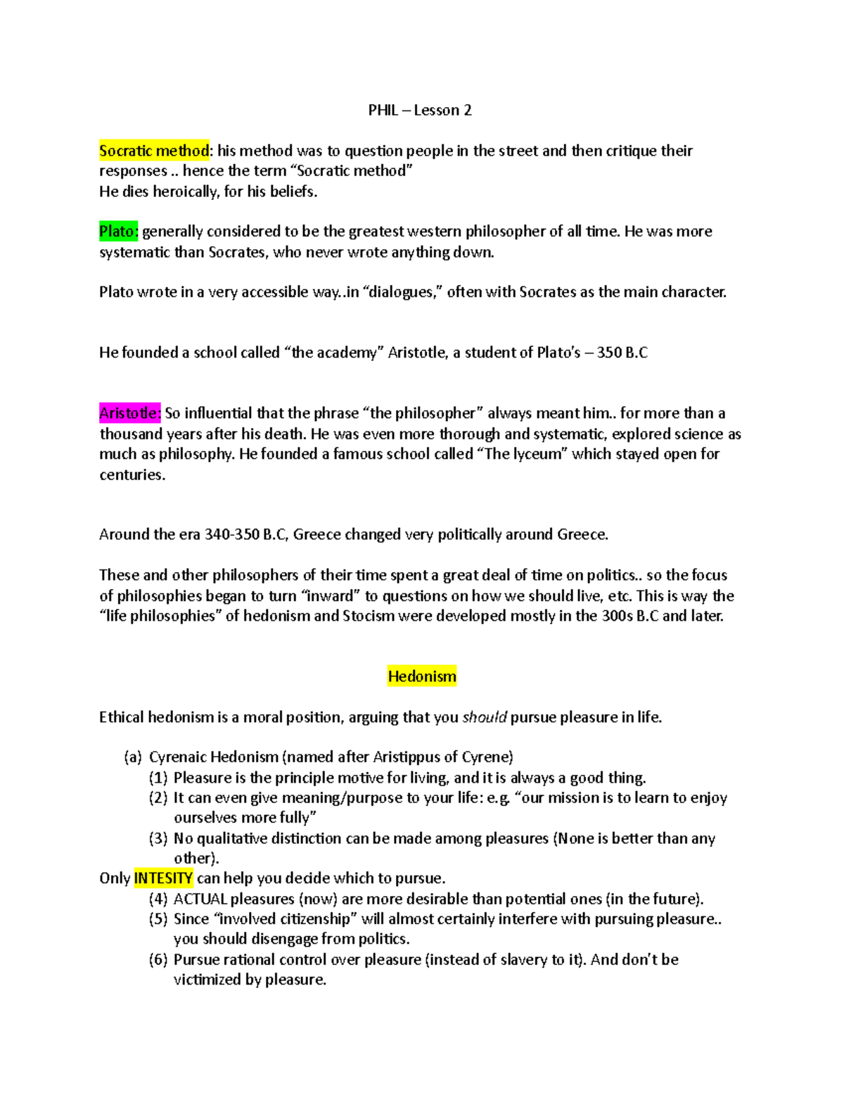 PHIL – Lesson 2 - Lecture notes 2 - PHIL – Lesson 2 Socratic method ...