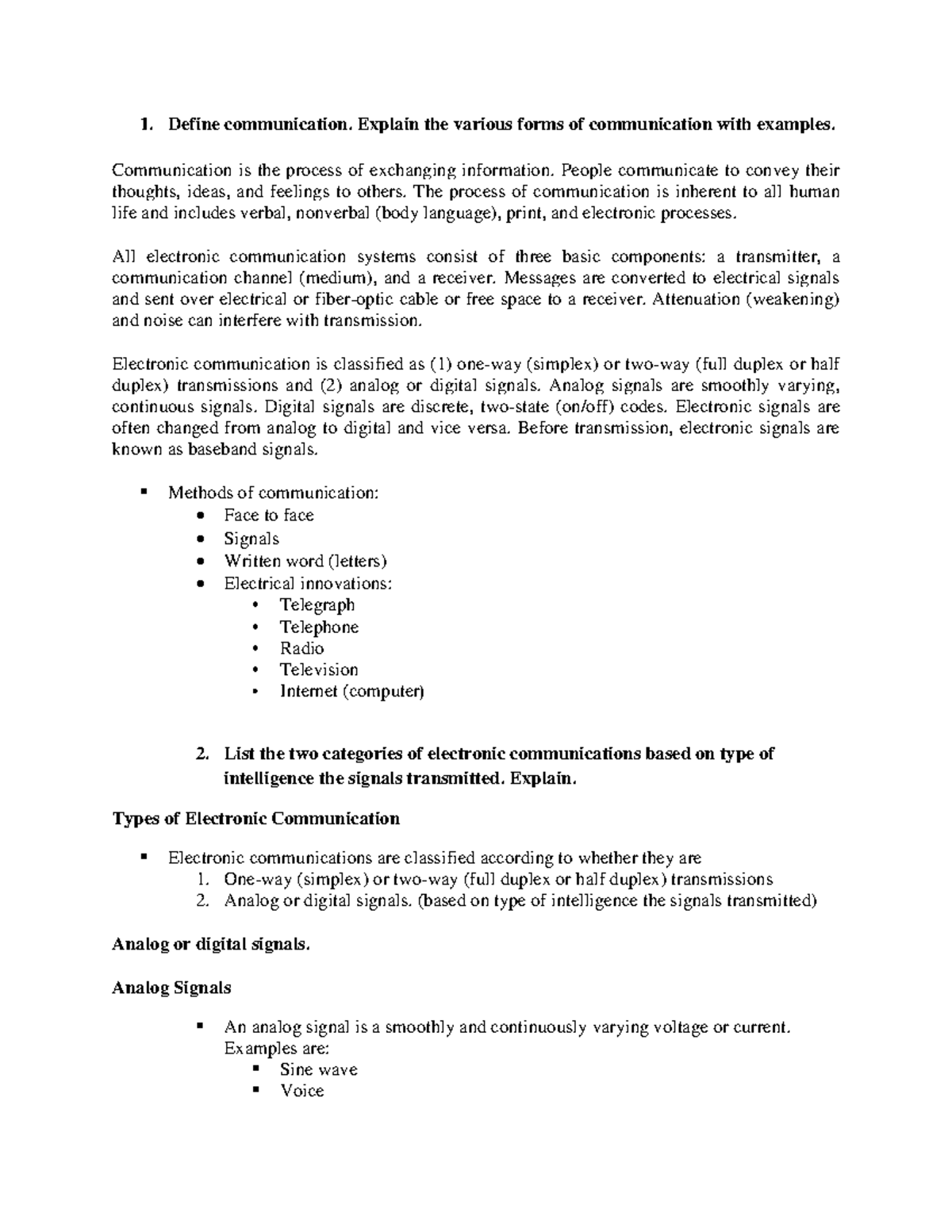 CCN - Communication Systems - 1. Define communication. Explain the ...
