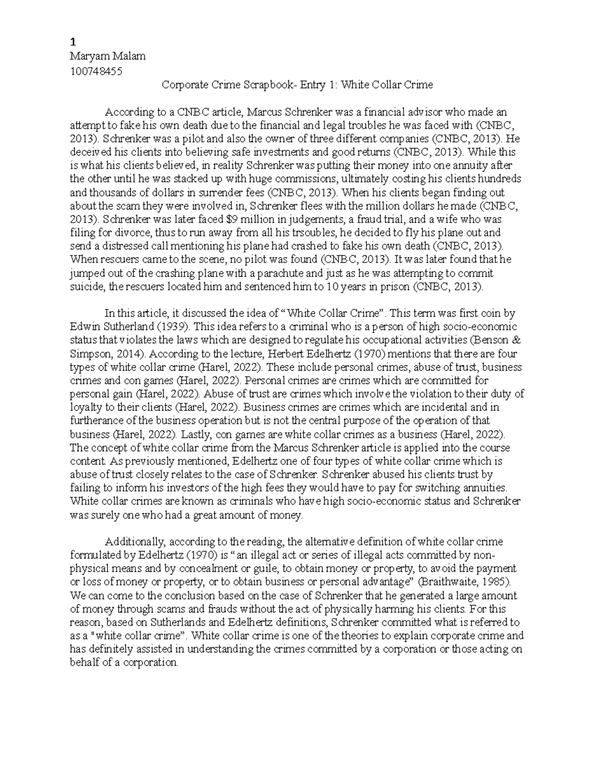 Corporate Crime Scrapbook 1 - 1 Maryam Malam 100748455 Corporate Crime ...