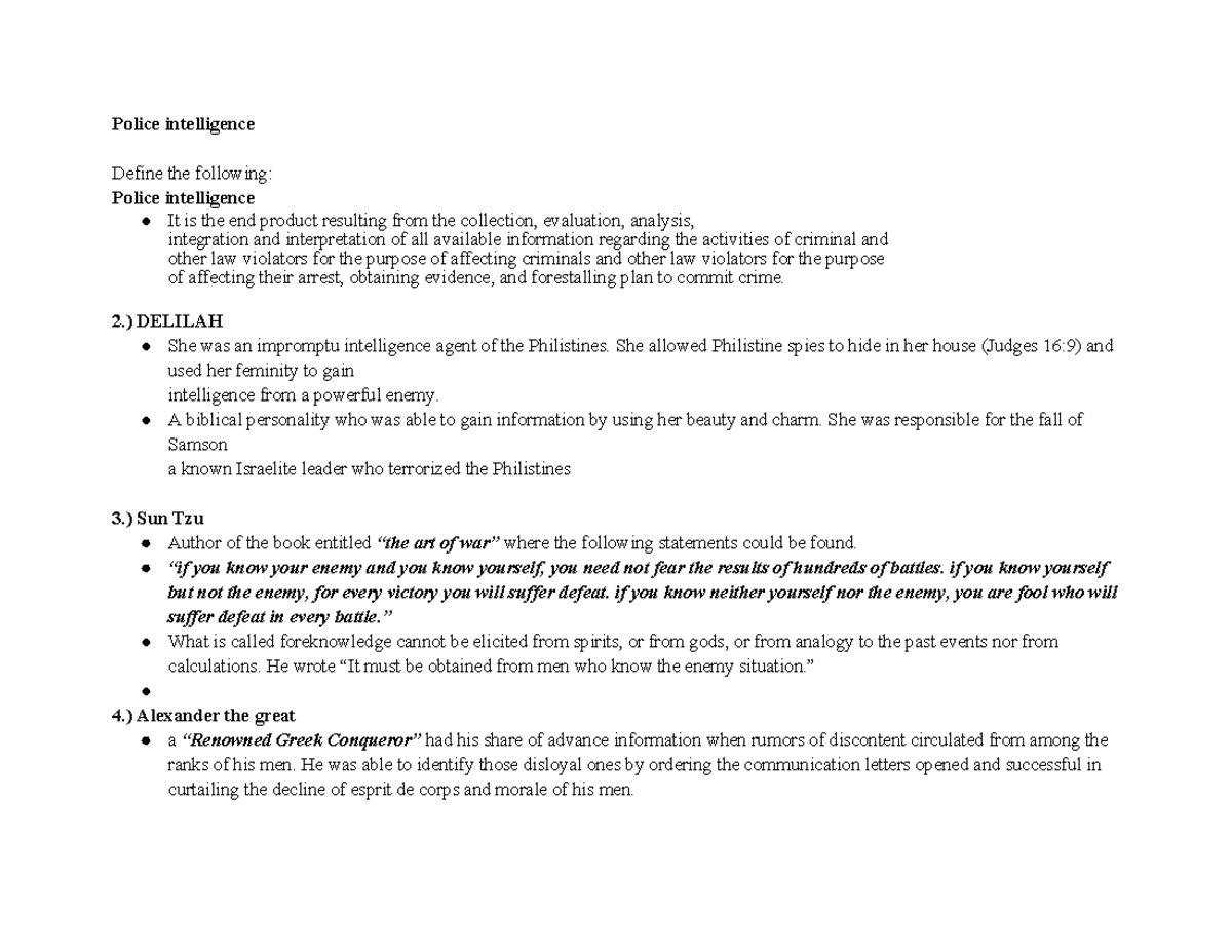 Police Intelligence JC new - Police intelligence Define the following ...