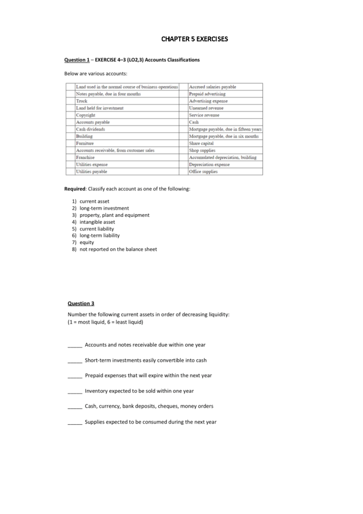 CH5 - Management - CHAPTER 5 EXERCISES - Studocu