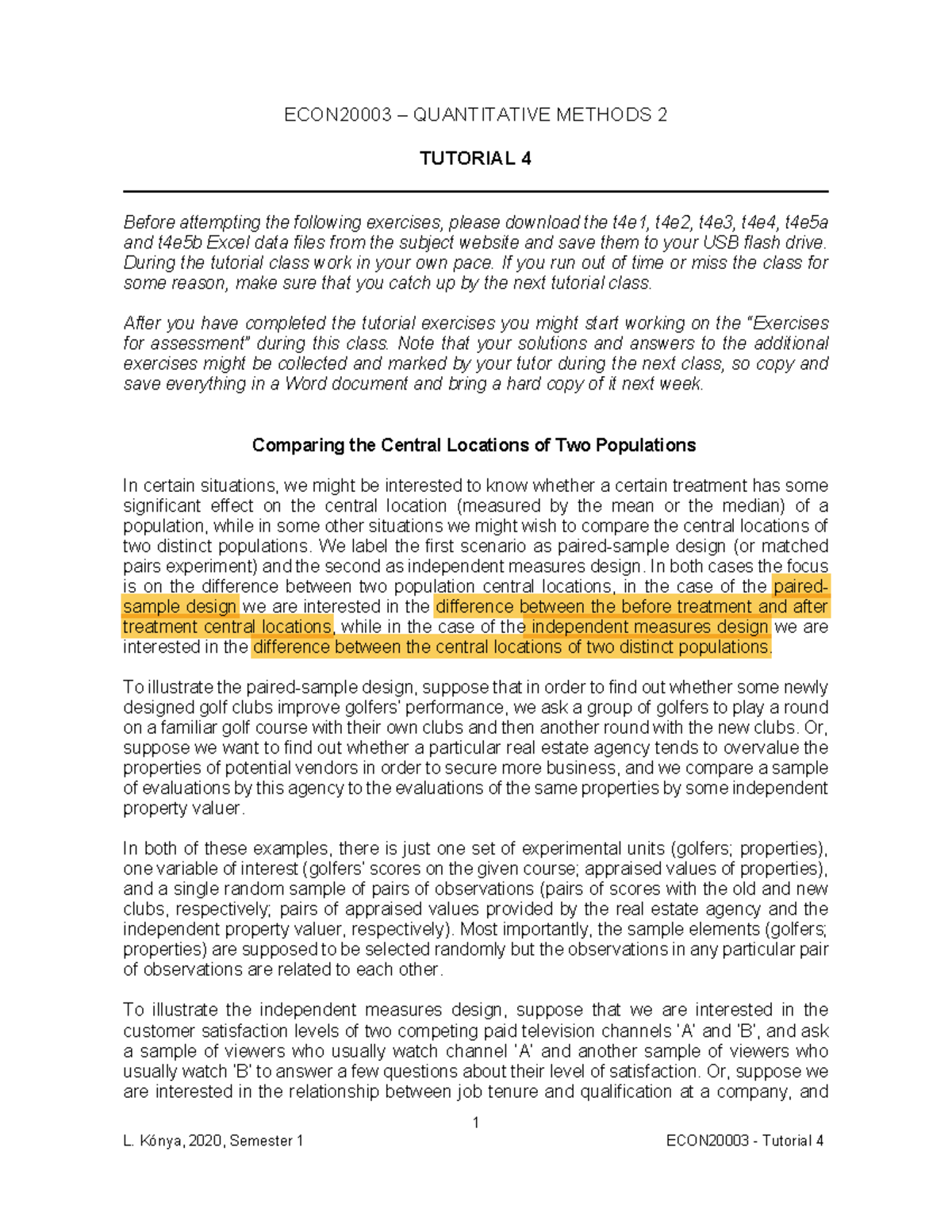 Tutorial 4 Tute 4 Warning Tt Undefined Function 32 1 Econ20003 Quantitative Methods 2