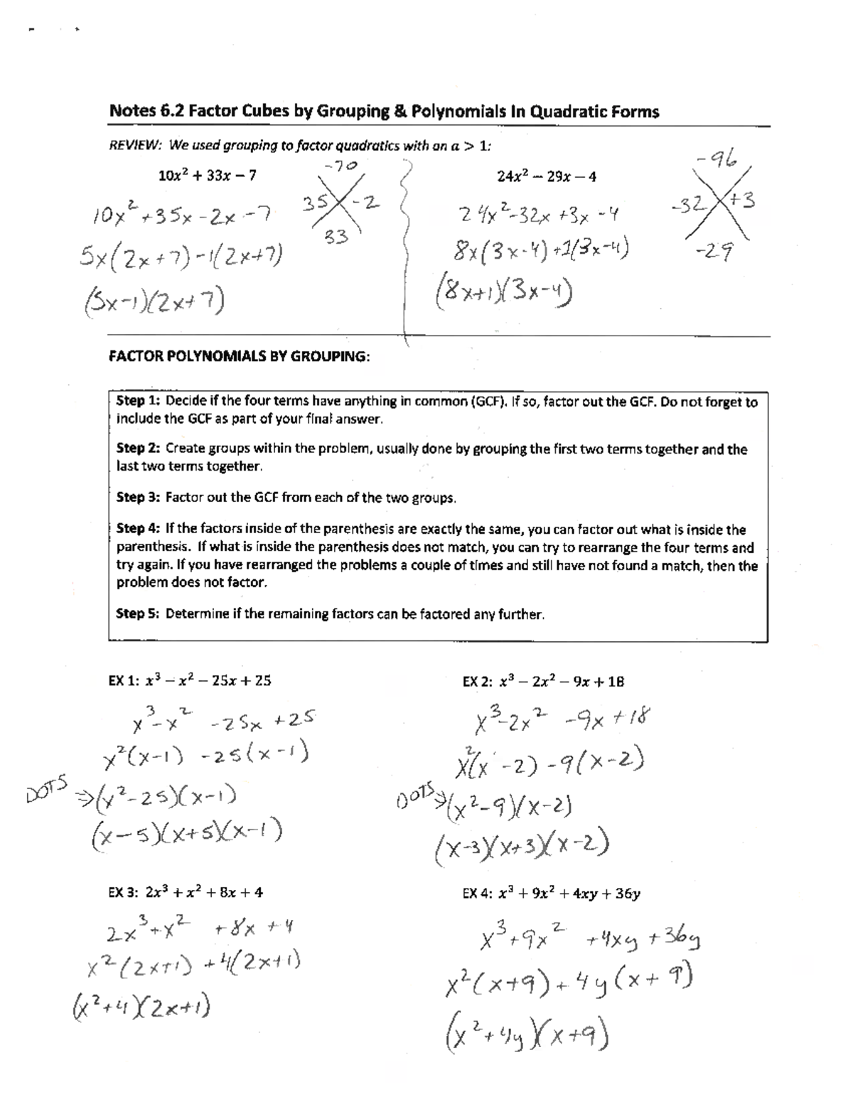 6.2 Notes Key - Factor by Grouping - Studocu
