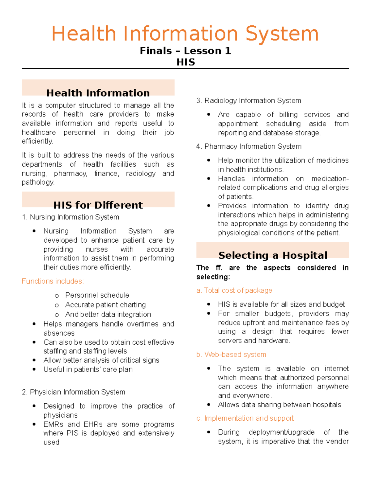 L8 Health Information System - Medical technology - UBian - Studocu