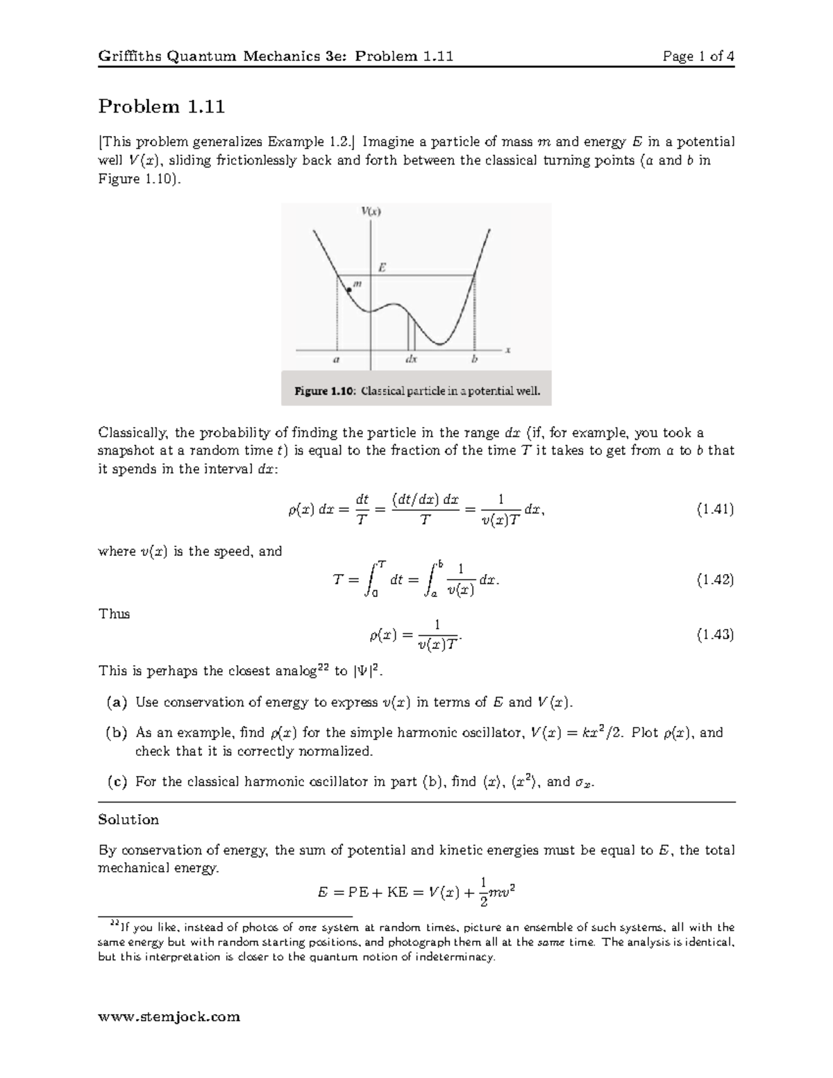 Griffiths QMCh 1p11 - Quantum Mechanics - Problem 1. [This problem ...