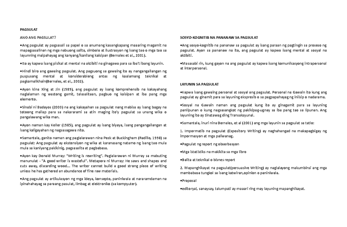Fspl - ito - PAGSULAT ANO ANG PAGSULAT? •Ang pagsulat ay pagsasali sa ...