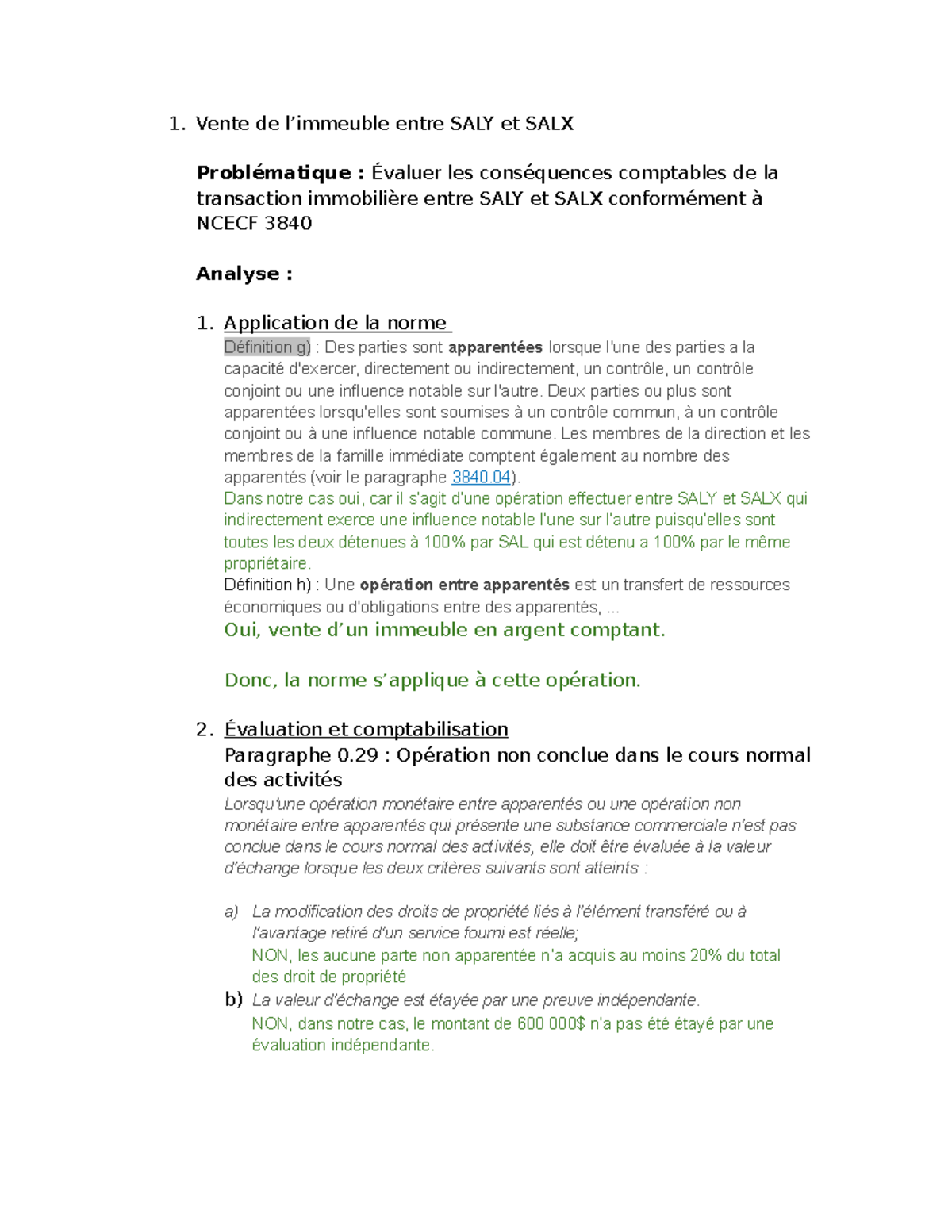 6240 tp3 - 1. Vente de l’immeuble entre SALY et SALX Problématique ...