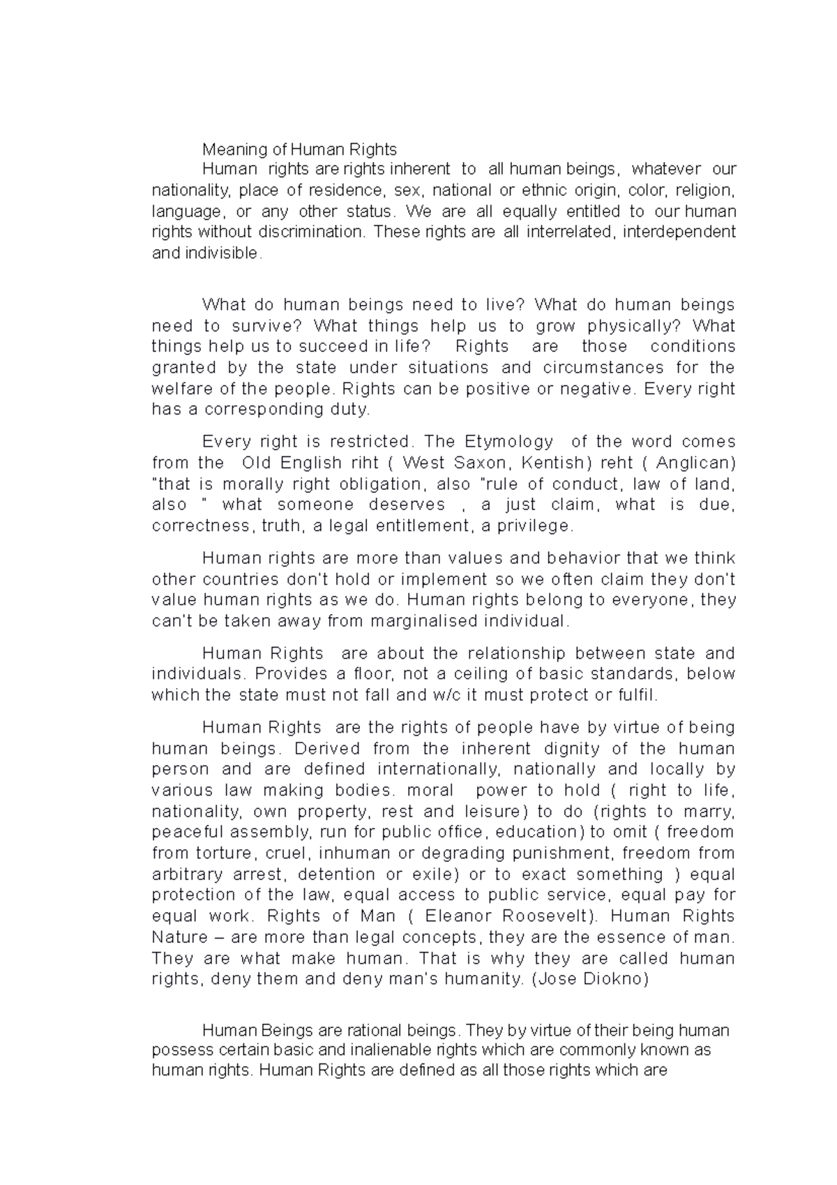 Trend and Issue in Social Studies - Meaning of Human Rights Human ...