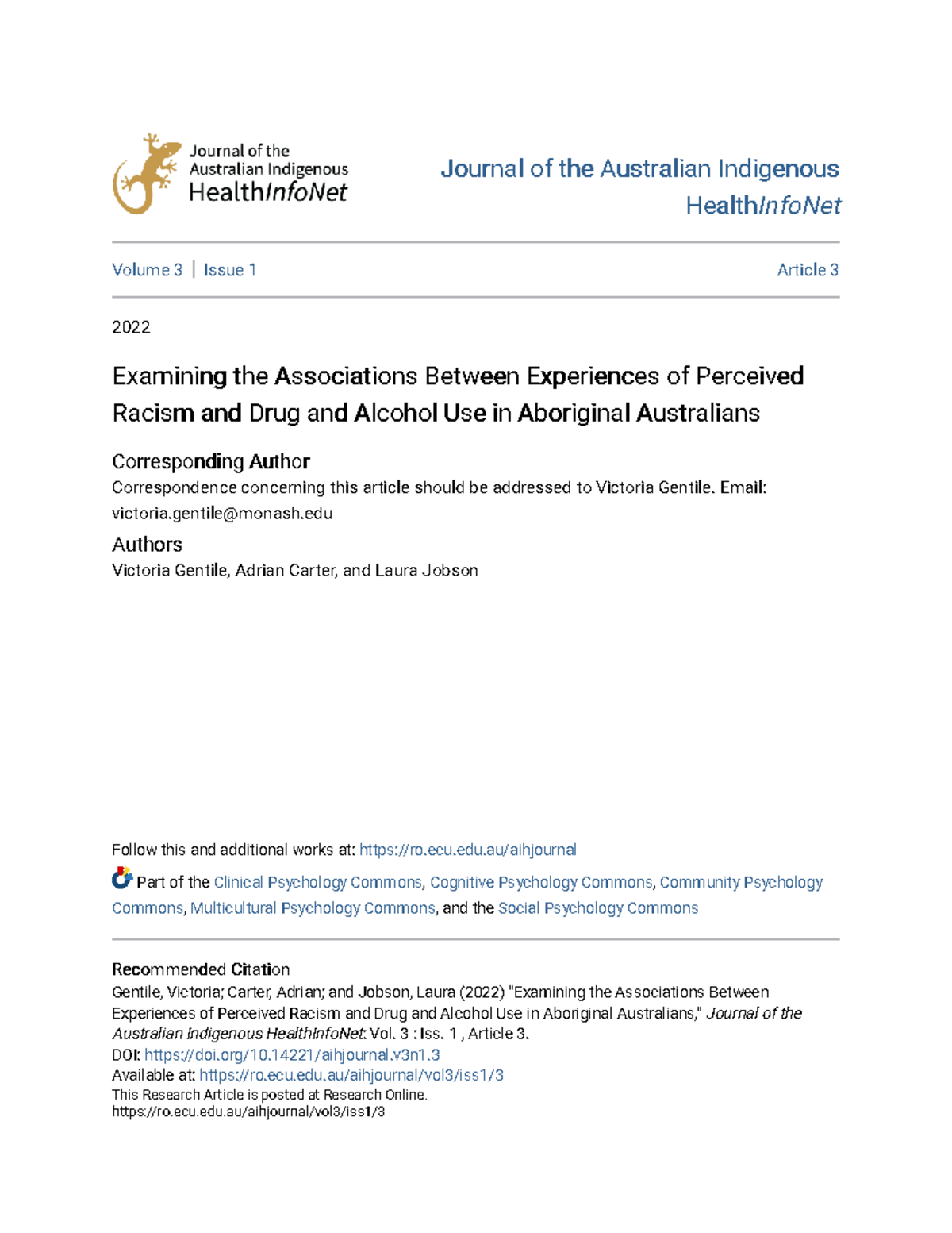 Influences on Indigenous Australian Drug and Alcohol Use - Journal of ...