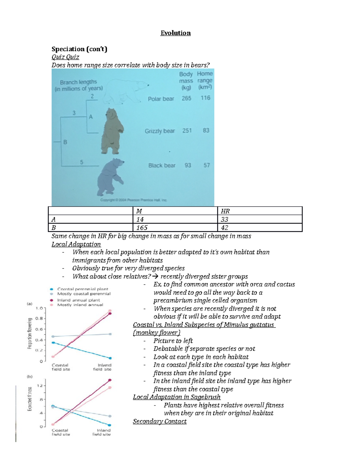 Evolution Lecture Notes - Evolution Speciation (con’t) Quiz Quiz Does ...