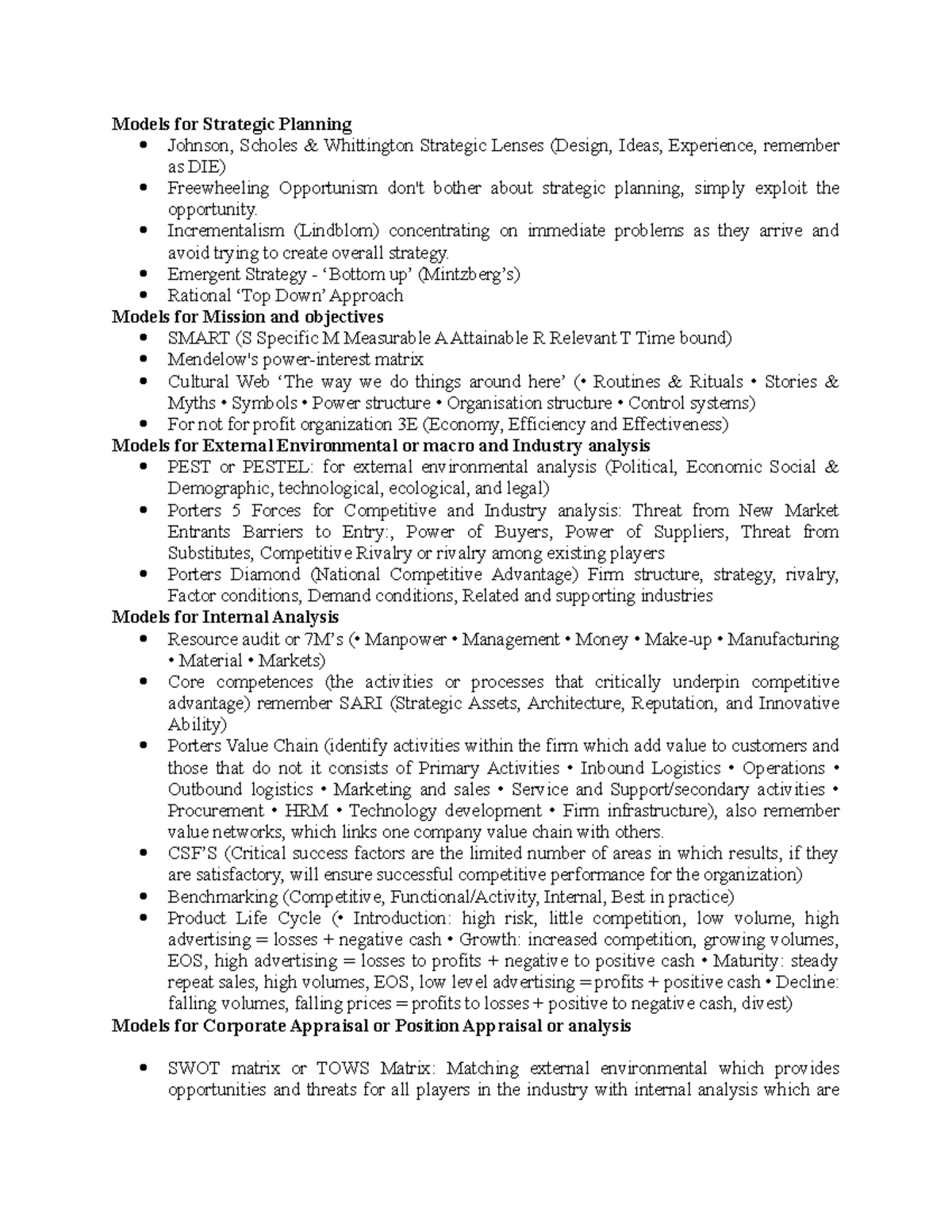 Models for Strategic Planning - Incrementalism (Lindblom) concentrating ...