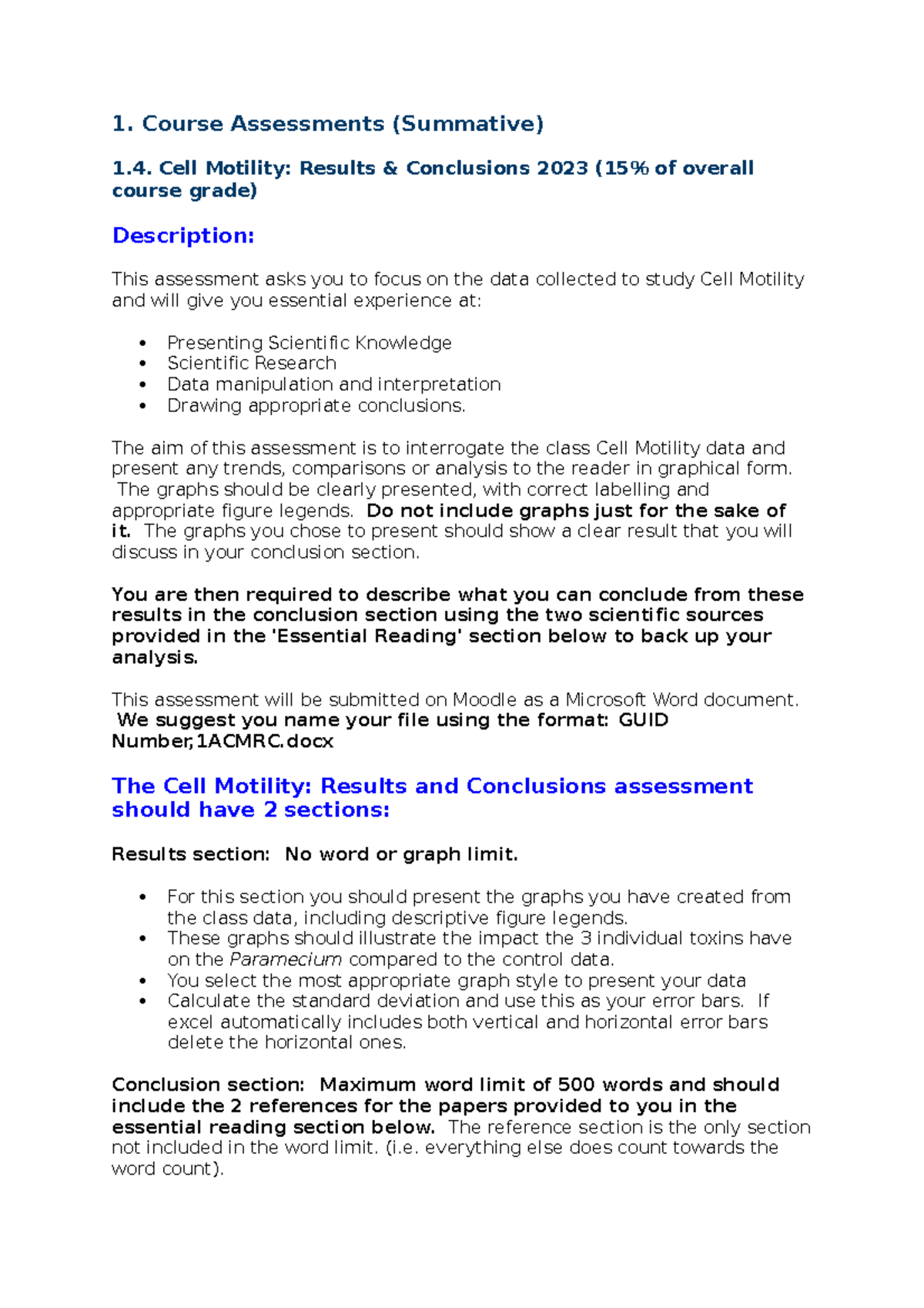 Cell Motility Graph Instructions - 1. Course Assessments (Summative) 1 ...