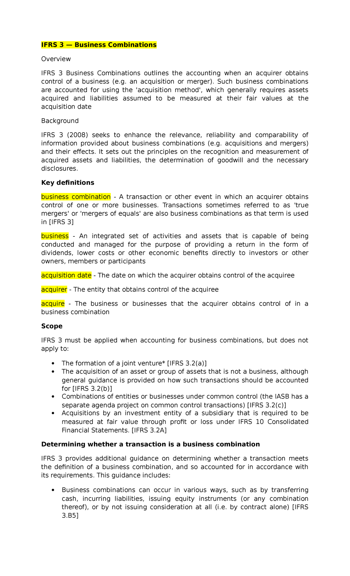 IFRS 3 Summary - Hope it will help you in studying - IFRS 3 — Business ...