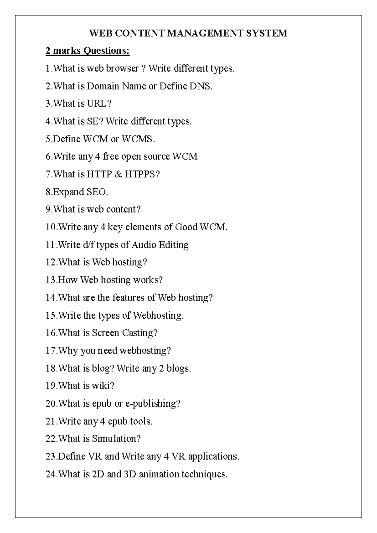 Wcms - for reference - WEB CONTENT MANAGEMENT SYSTEM 2 marks Questions ...