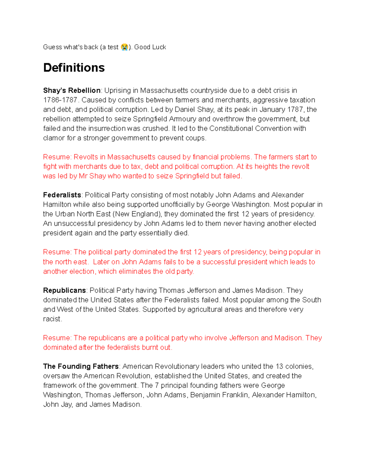 Chapter 6 US History Study Sheet - Guess what's back (a test 😭). Good ...