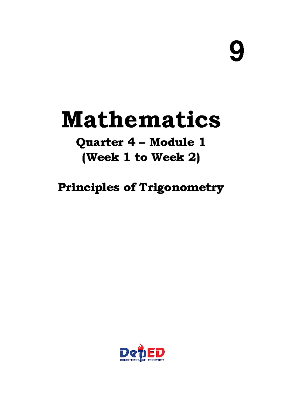 MATH 9 Q4 WEEK 1 2 Module 1 Principles of Trigonometry Mathematics