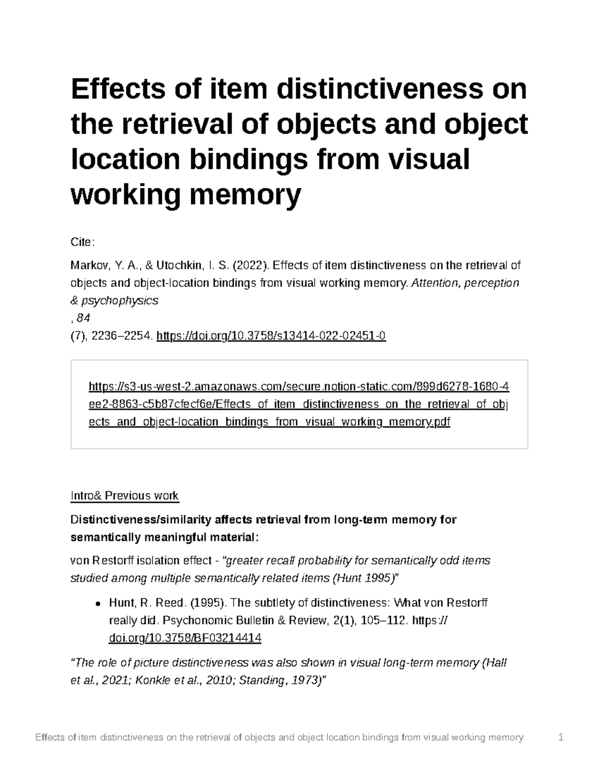 Effects of item distinctiveness on the retrieval of objects and object location bindings from ...