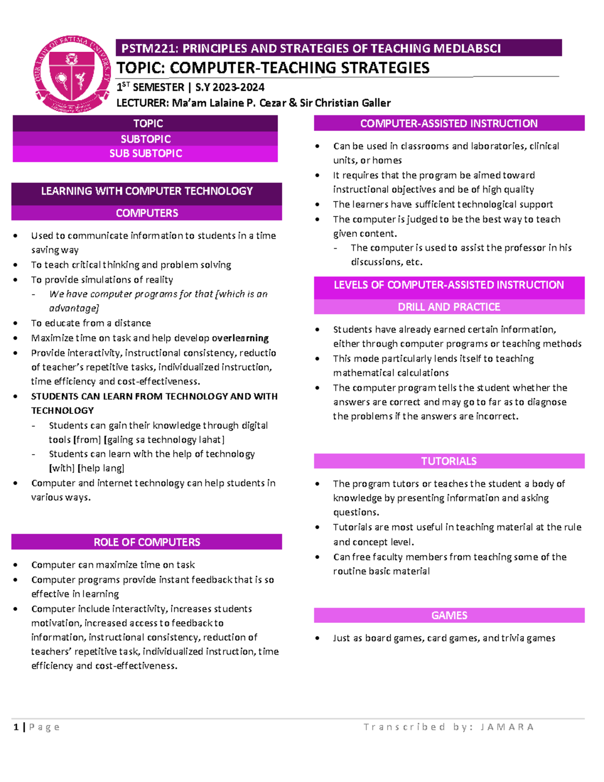 5 - Computer- Teaching Strategies - 1 | P a g e T r a n s c r i b e d b ...