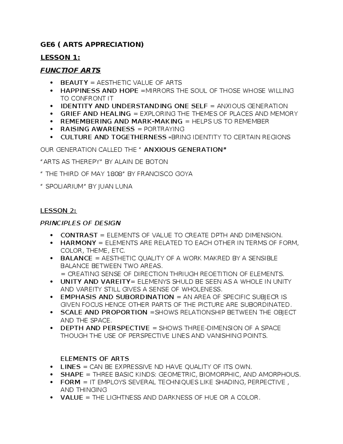 Arts Appreciation Reviewer - GE6 ( ARTS APPRECIATION) LESSON 1 ...