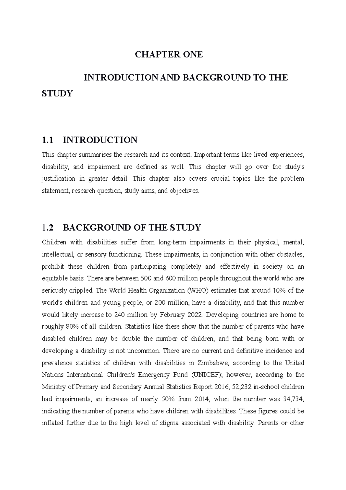 Salowa Tafadzwa Edited - Copy - CHAPTER ONE INTRODUCTION AND BACKGROUND ...