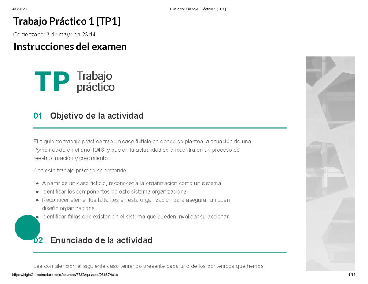 TP1 Sistemas-80% - Trabajo Práctico 1 [TP1] Comenzado: 3 de mayo en 23: Instrucciones del examen ...