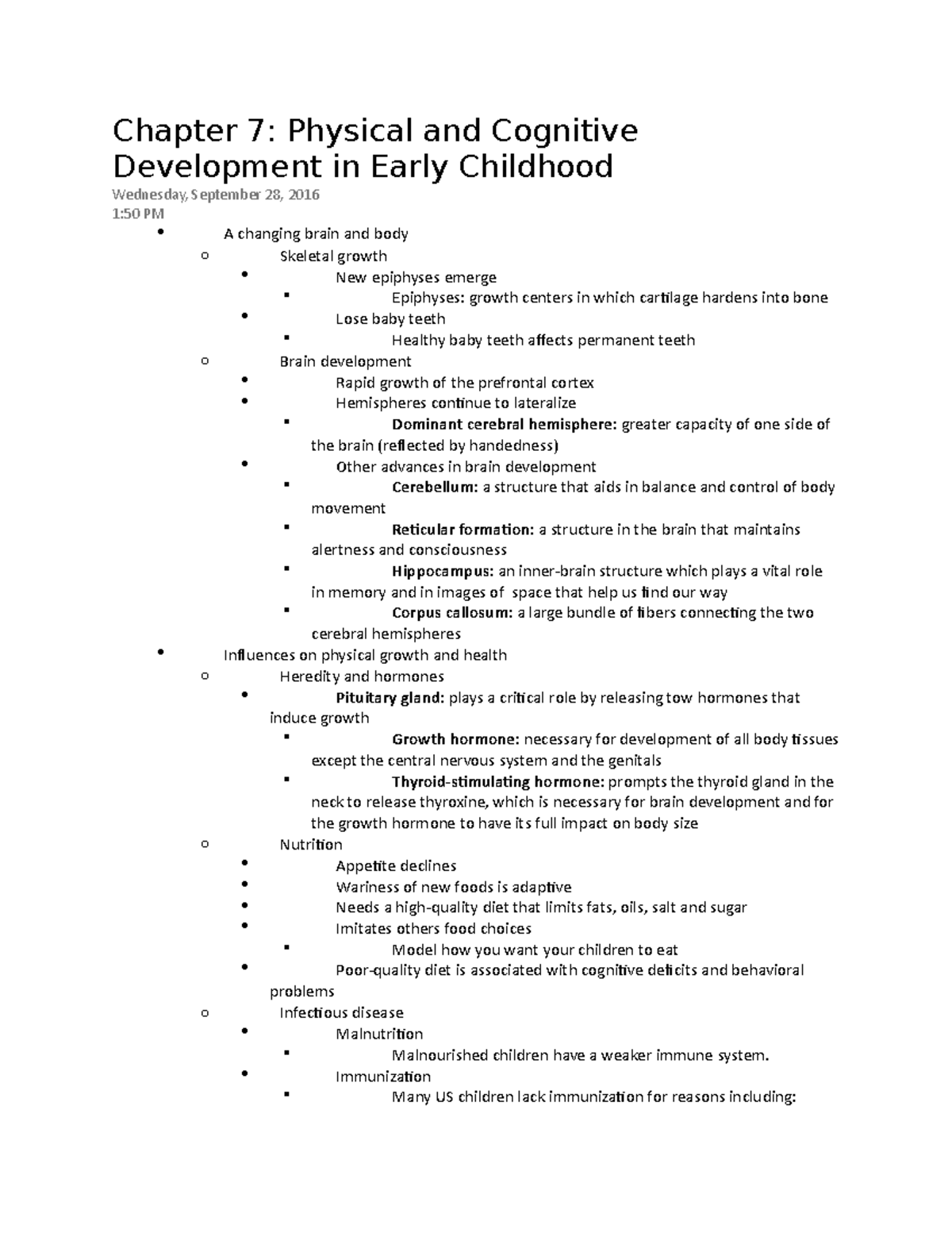 Developmental Psychology Chapter 7 Notes - Chapter 7: Physical and ...