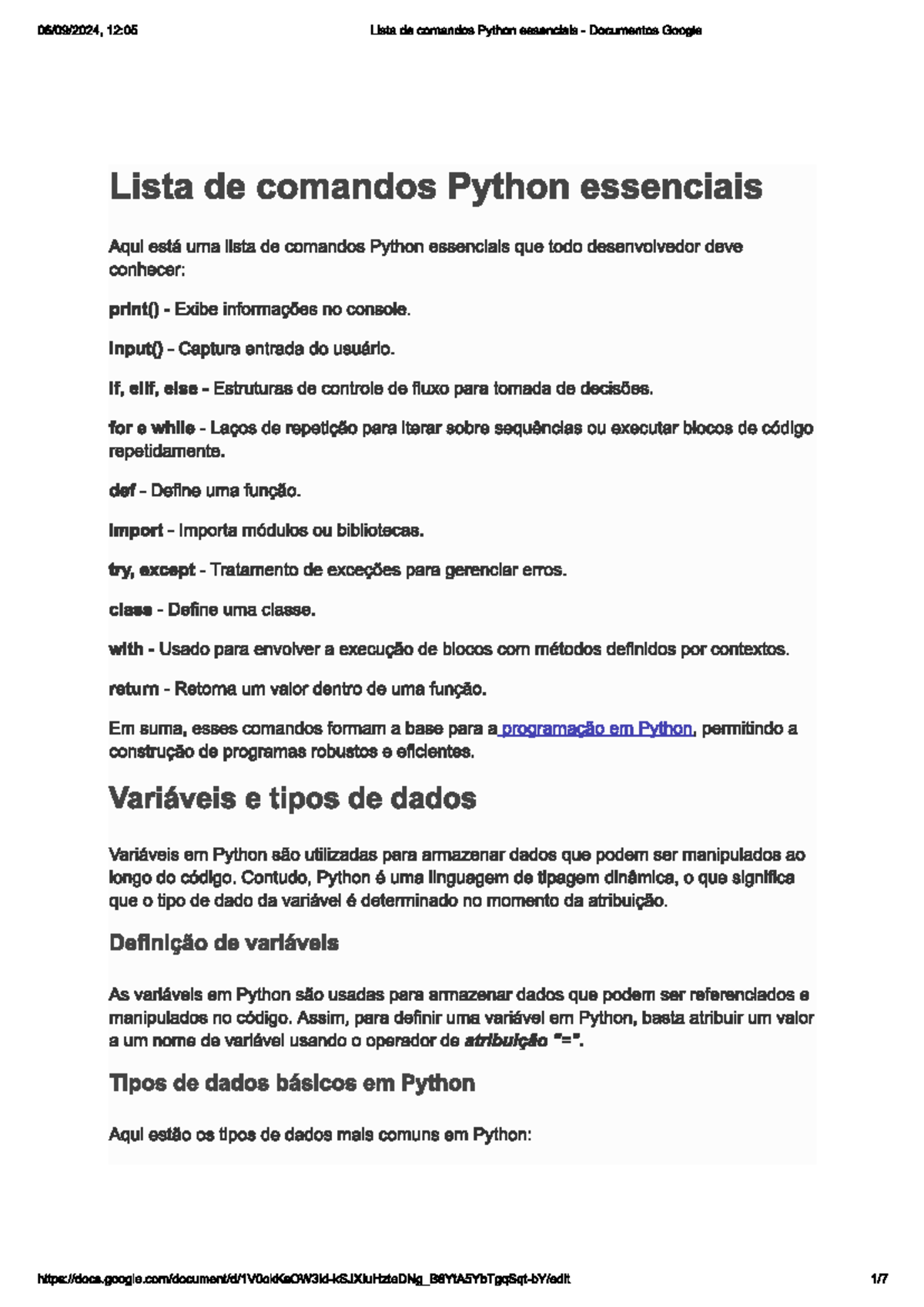 Comandos Python - payton - 12:05 Lista de comandos Python essenciais ...