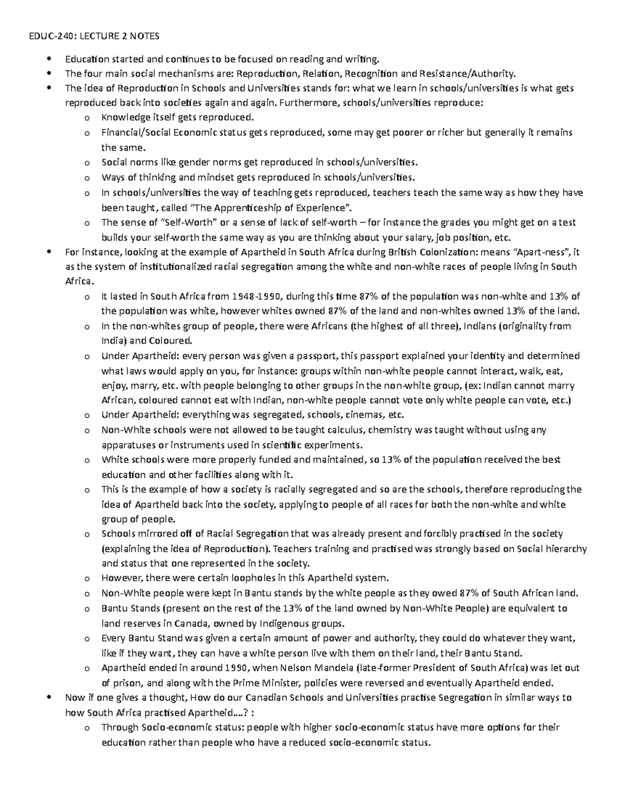 EDUC-240 Lecture 2 Notes - EDUC-240: LECTURE 2 NOTES Education started ...