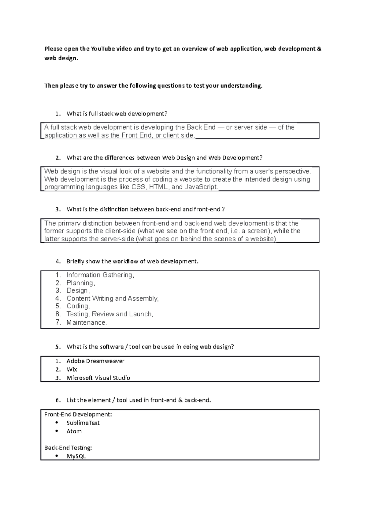 Introduction to Web Development (Self-Review Questions) - Diploma in ...
