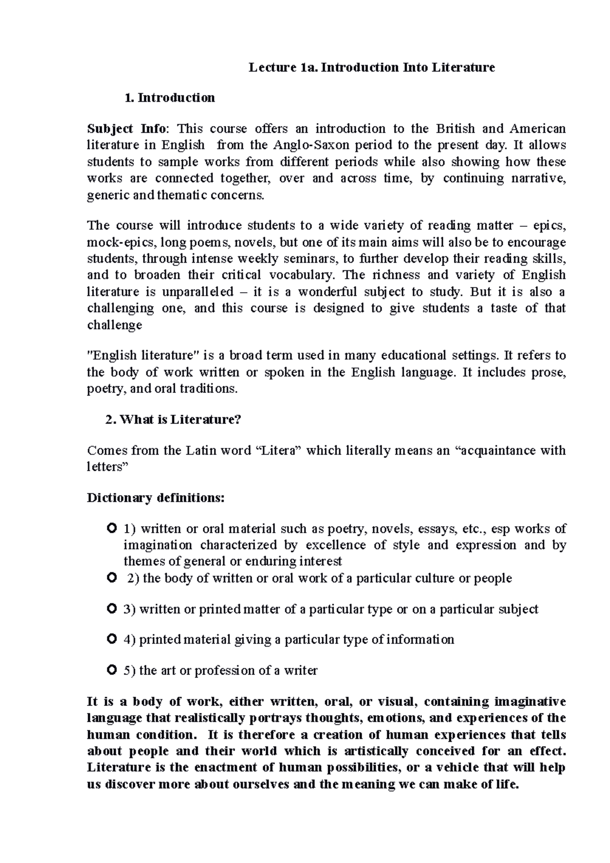 01 Lecture 1a Introduction into English literature - Lecture 1a. Introduction Into Literature ...