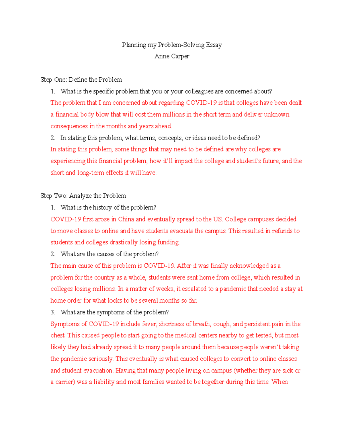 Planning my Problem-Soliving Essay - What is the specific problem that ...