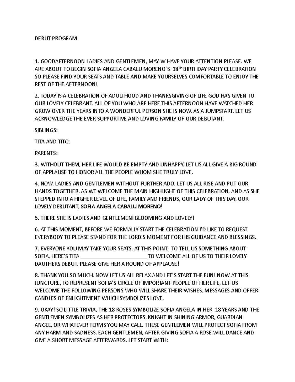 Debut Program - This is an example only. - DEBUT PROGRAM 1 ...