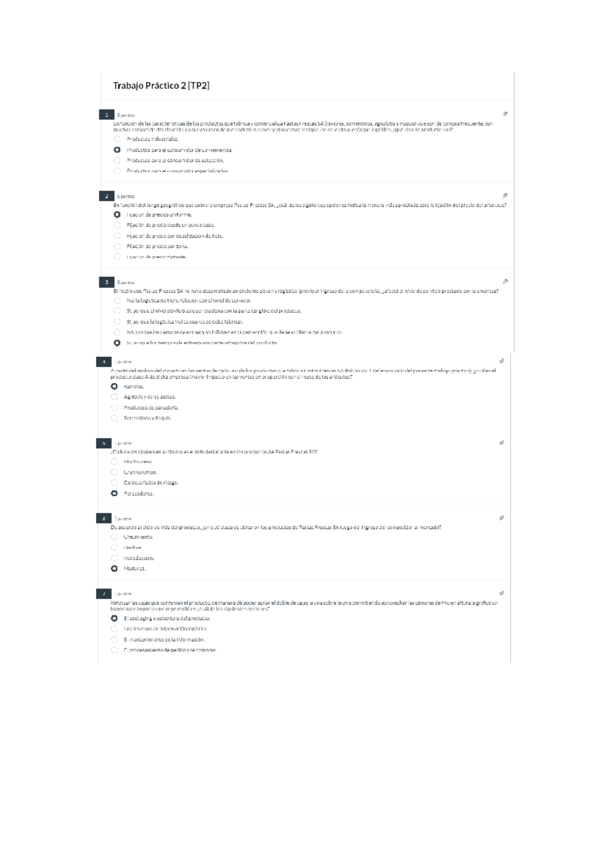 Logistica TP2 - 80% - tp2 - Trabajo Práctico 2 1 5 puntos En funcion de las características de ...