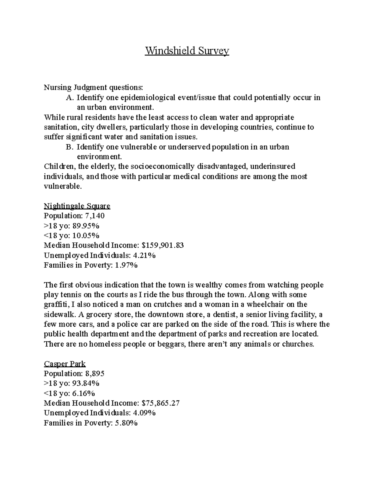 Windshield Survey - Sentinel City - Windshield Survey Nursing Judgment ...