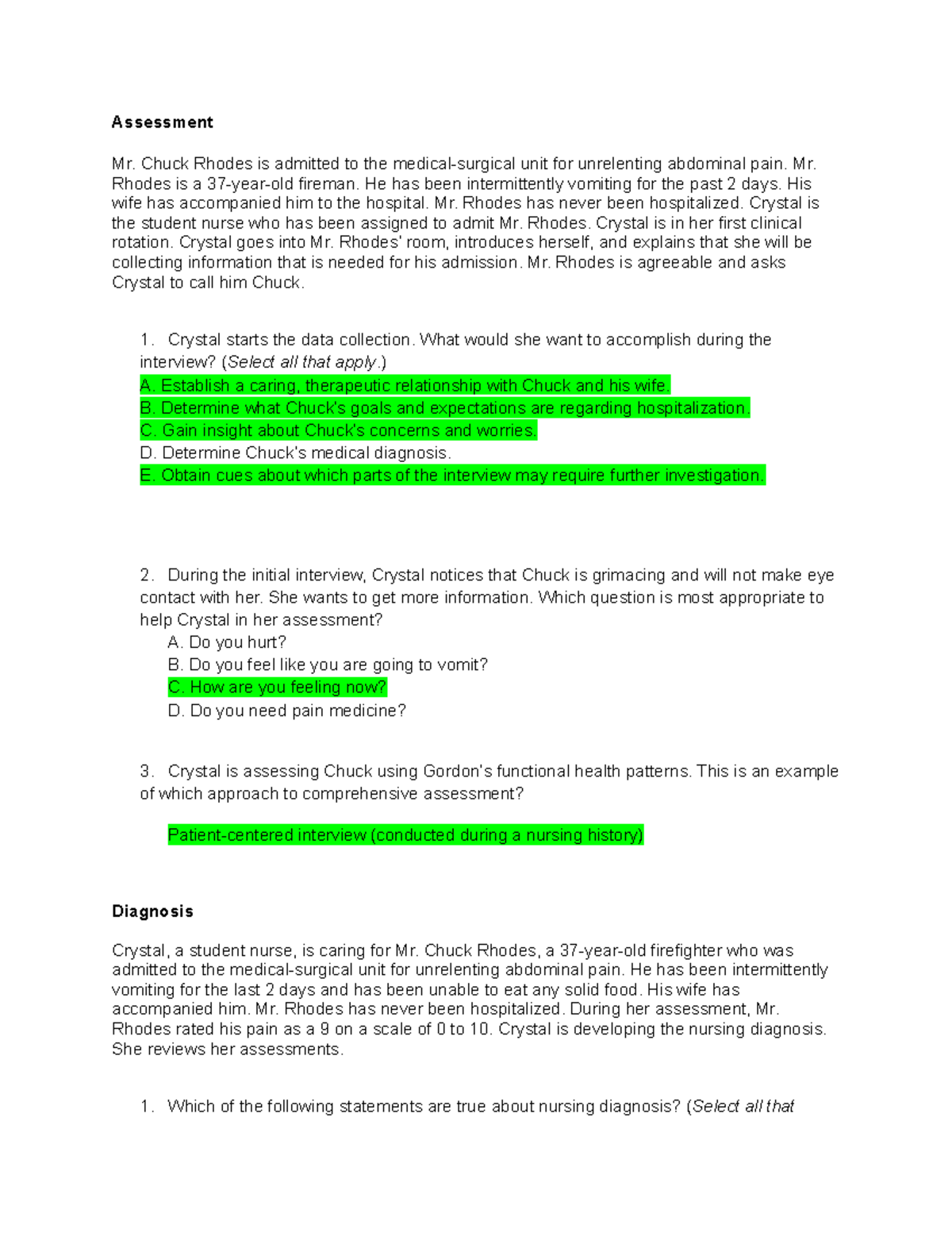 Adpie Mr. Rhodes - Case Study - Assessment Mr. Chuck Rhodes is admitted ...