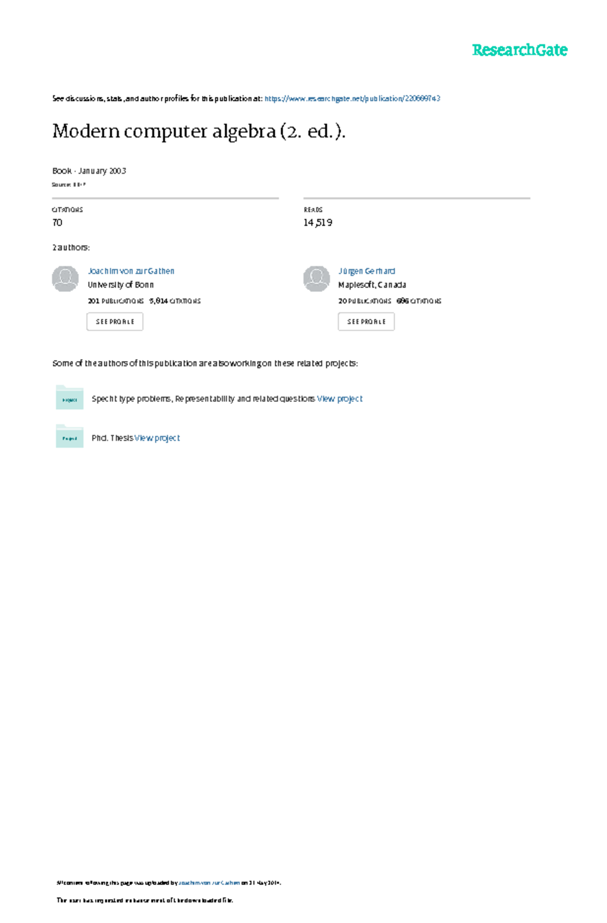 Modern computer algebra 2 ed - See discussions, stats, and author ...