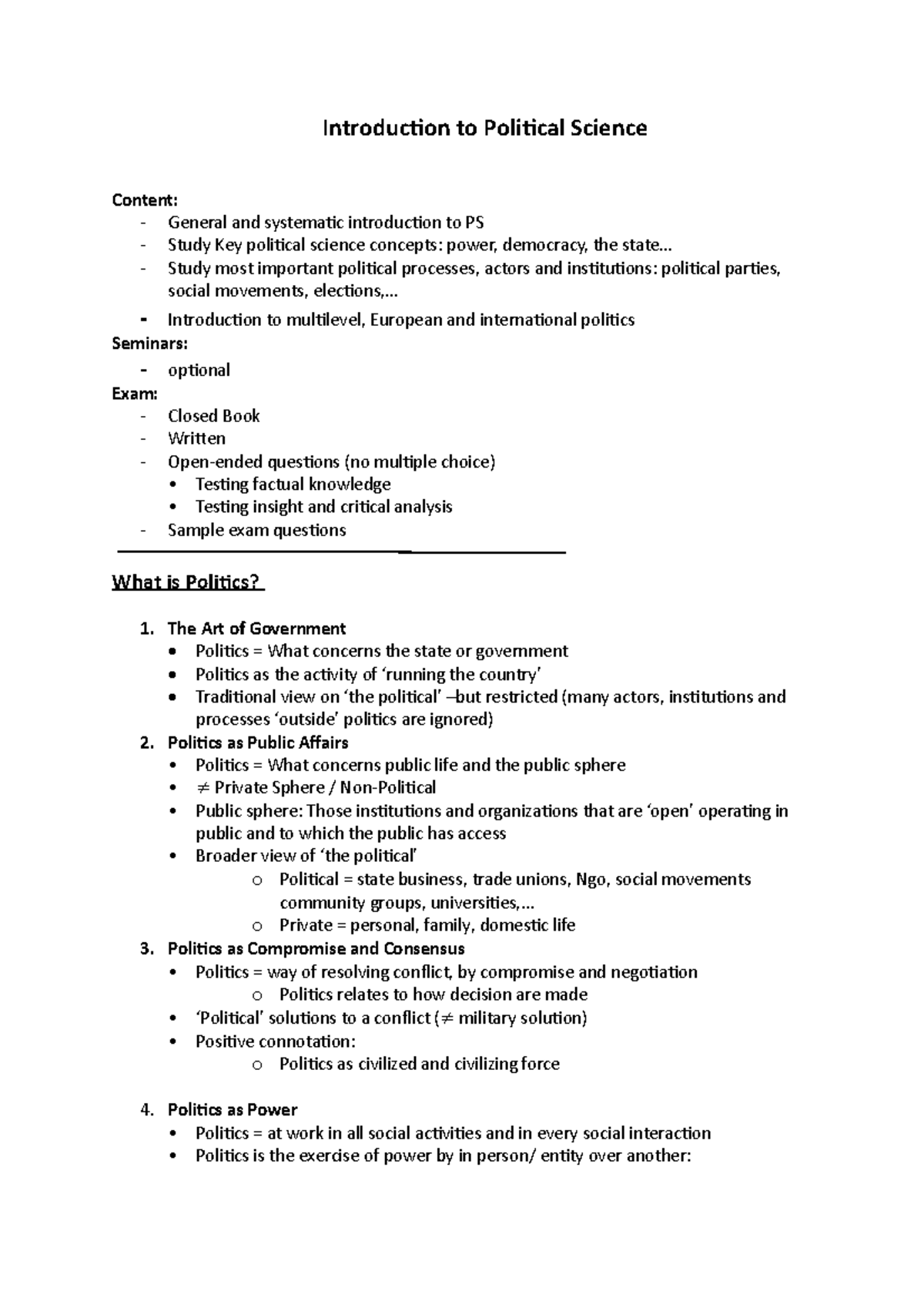 Introduction to Political Science - The Art of Government Politics What ...